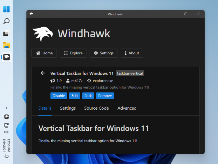 Windhawk mod: Vertical Taskbar for Windows 11 - Ramen Software